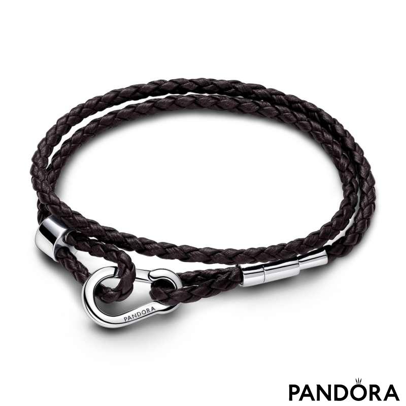 Brățară dublă maro din piele împletită Pandora Moments | Site-ul ...