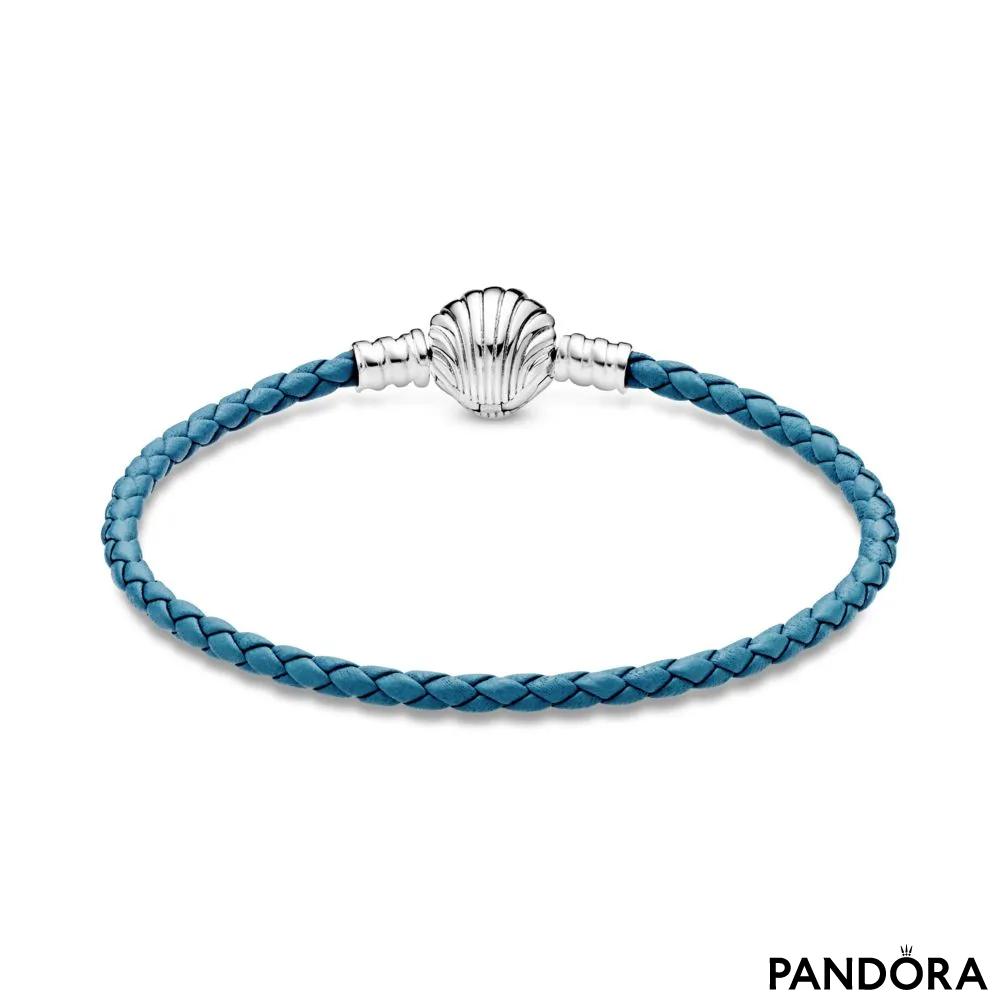 Brățară din piele împletită turcoaz cu sistem de închidere tip cochilie ...