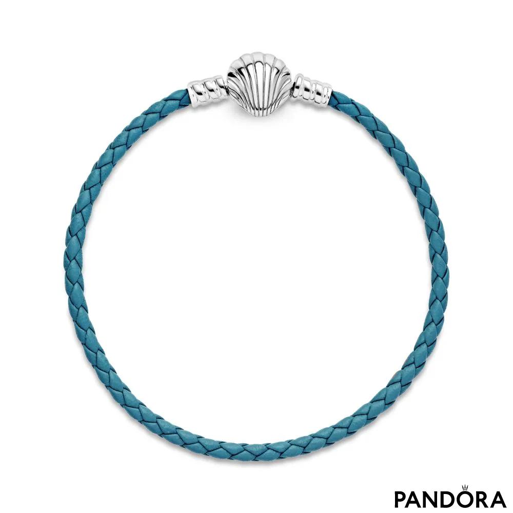 Brățară din piele împletită turcoaz cu sistem de închidere tip cochilie ...